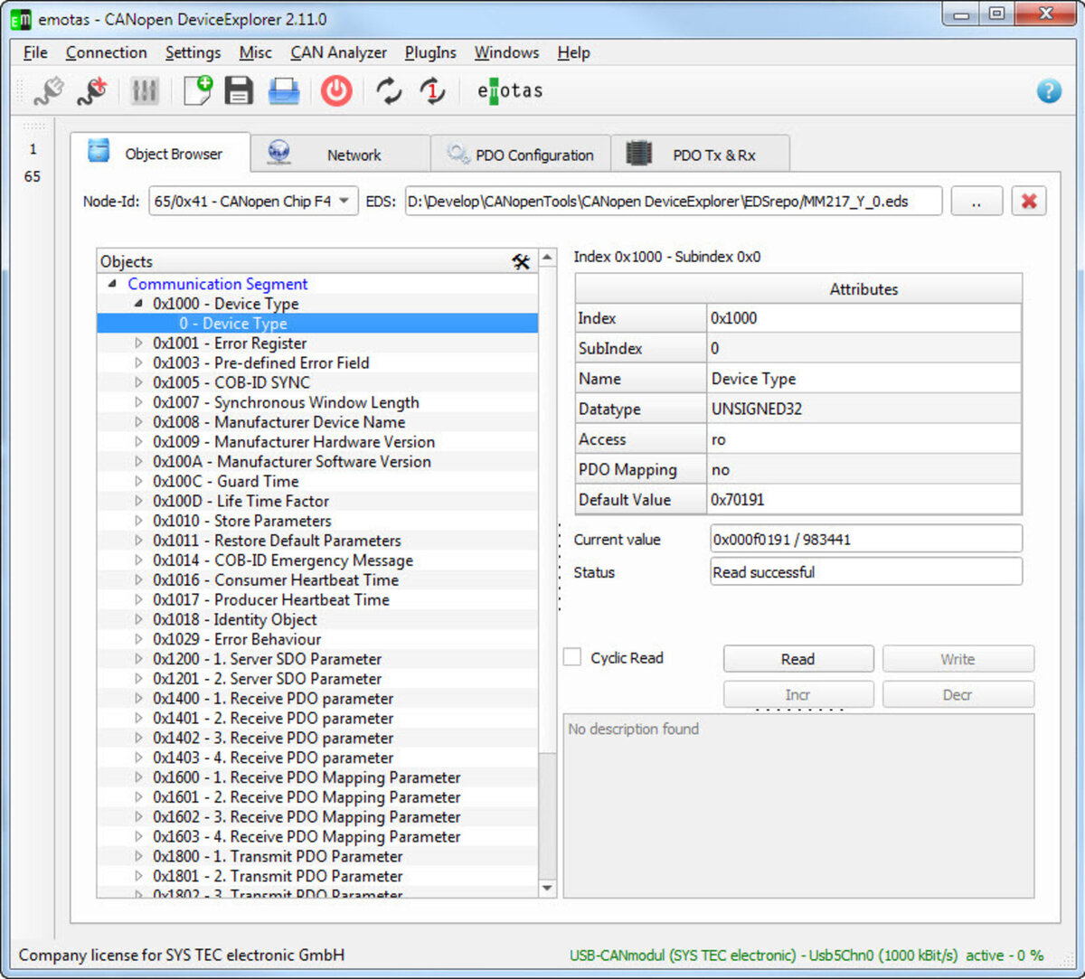SYS TEC electronic AG: CANopen DeviceExplorer Basic Version